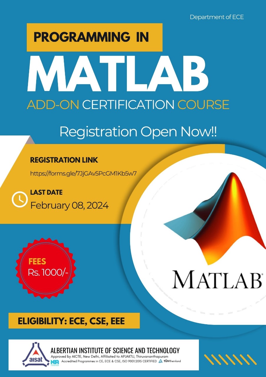 Add on Certificate Course on Programming in MATLAB – AISAT Engineering College