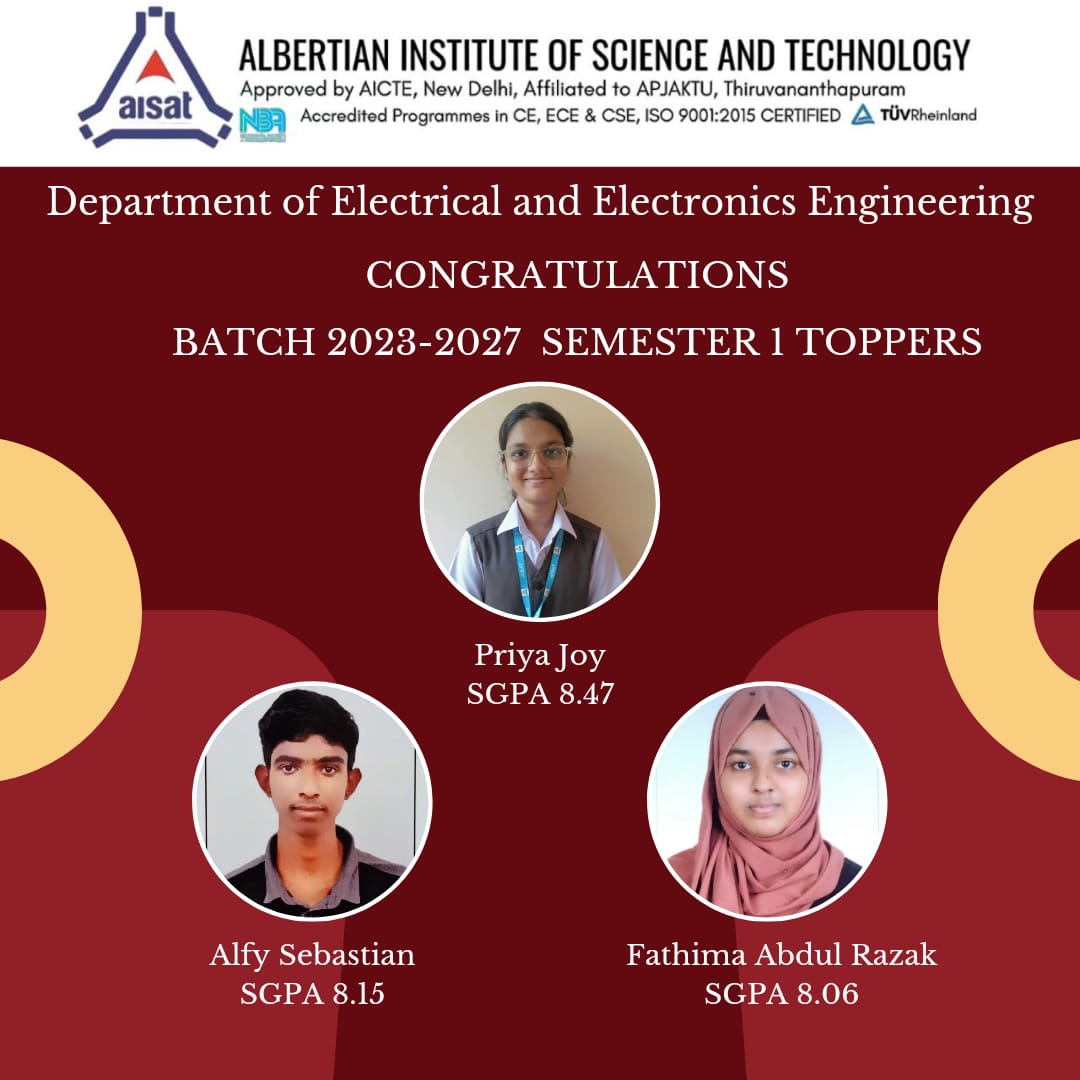 Congratulations : S1 APJKTU Examination EEE Toppers – AISAT Engineering ...