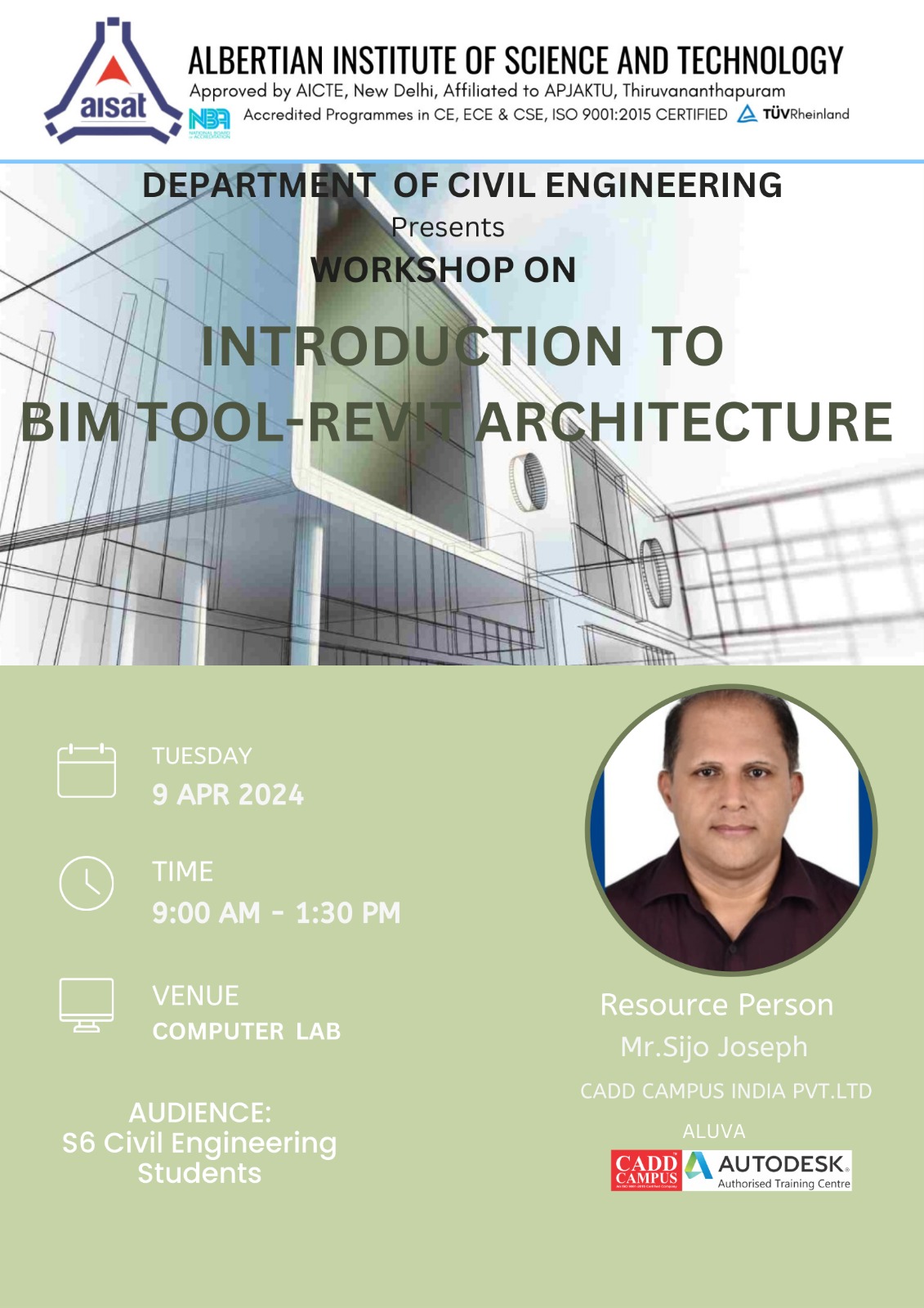 WORKSHOP ON INTRODUCTION TO BIM TOOL-REVIT ARCHITECTURE – AISAT Engineering College