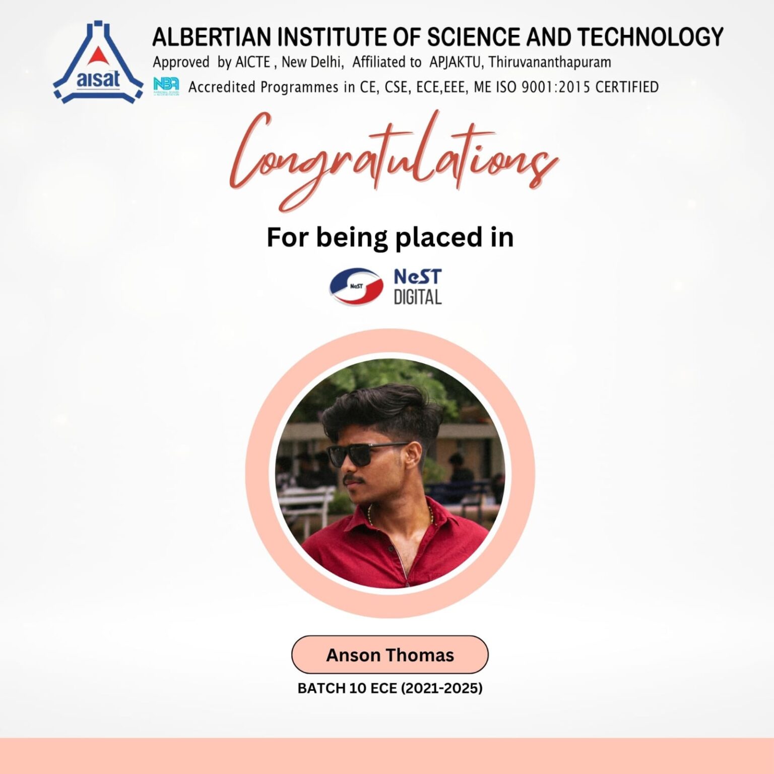 Placed at Nest Digital – AISAT Engineering College