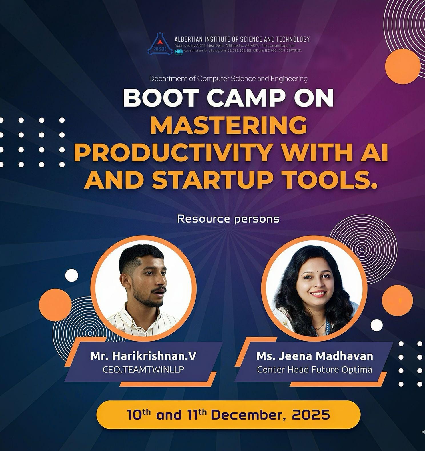 Boot Camp on Mastering Productivity with AI and Startup Tools – AISAT Engineering College